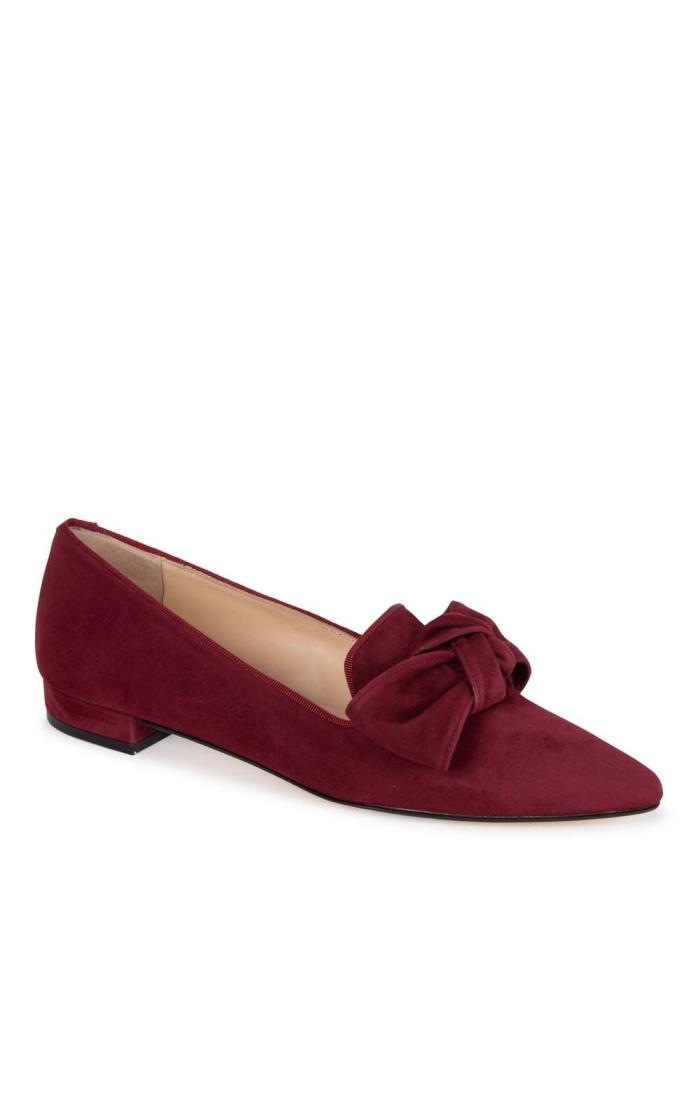 Ladies Suede Bow Slipper, Red - House of Bruar