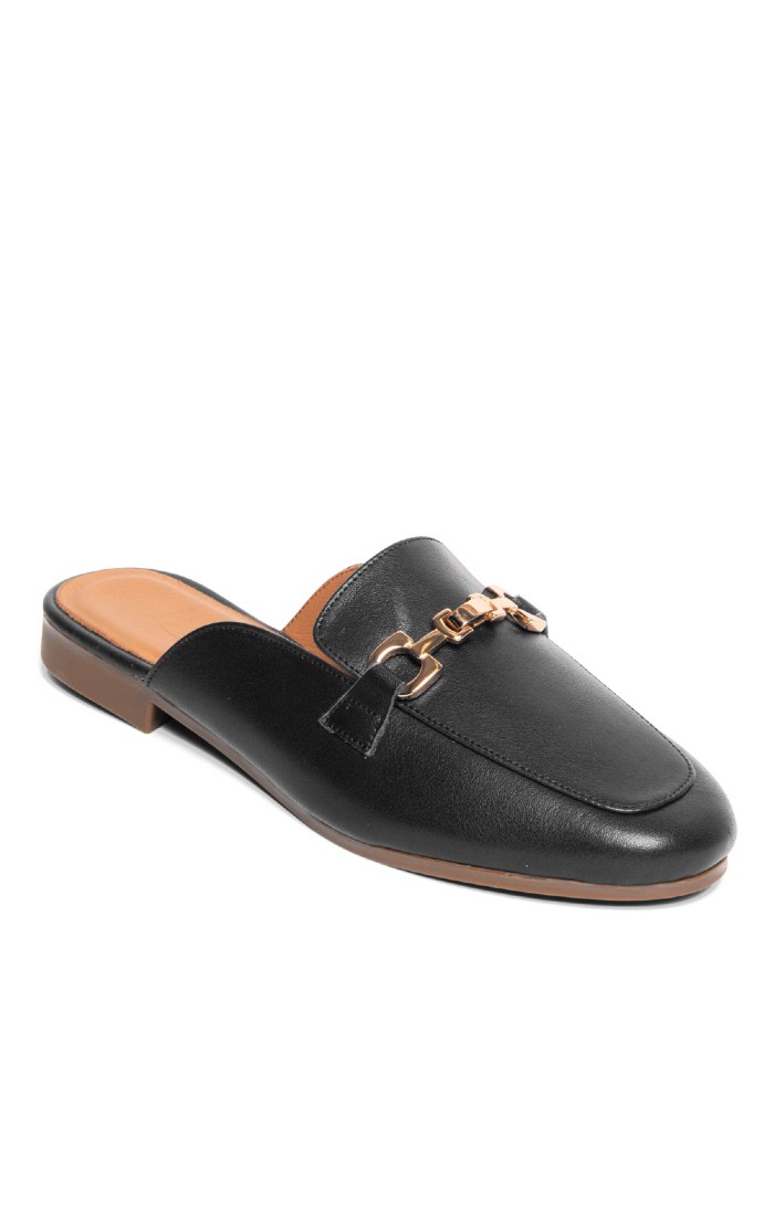 Ladies Leather Backless Snaffle Pumps, Black - House of Bruar