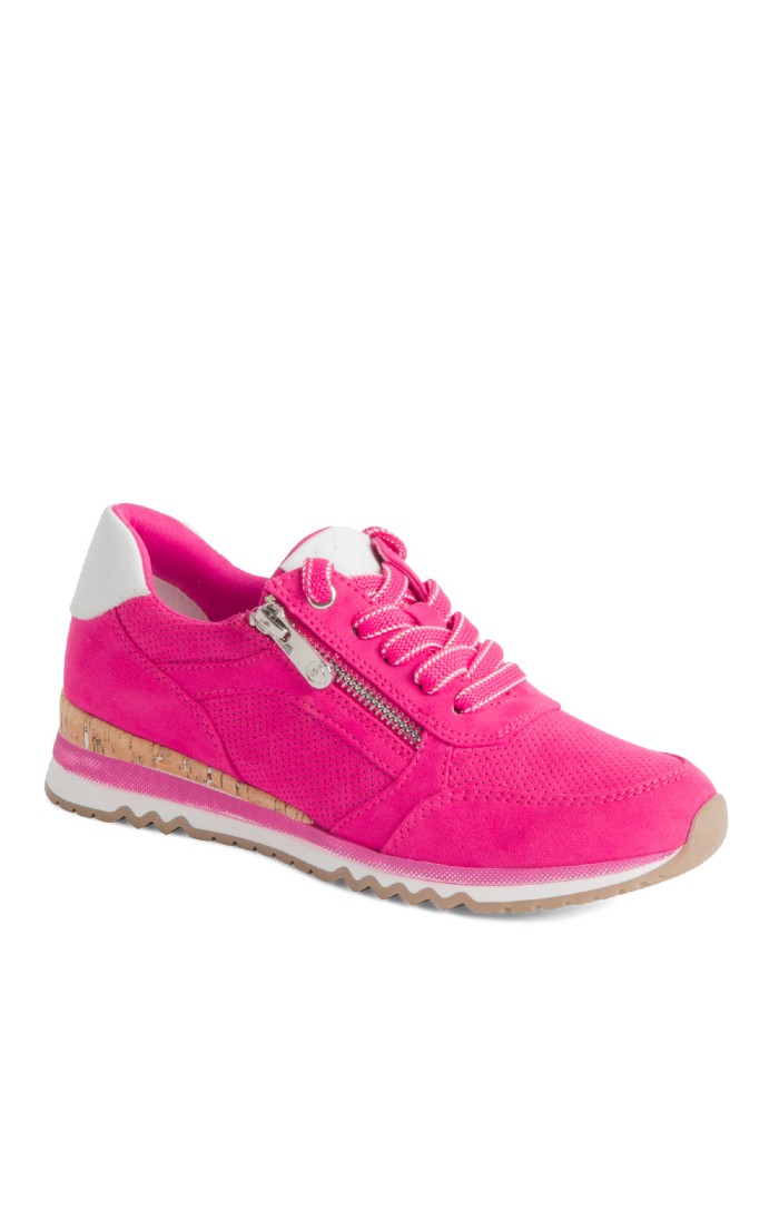 Ladies Marco Tozzi Suede Side Zip Sneaker, Pink - House of Bruar