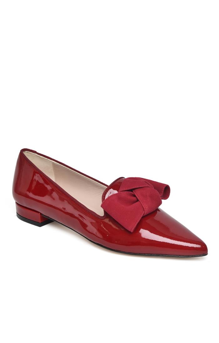 Ladies Patent Suede Bow Slipper, Red - House of Bruar
