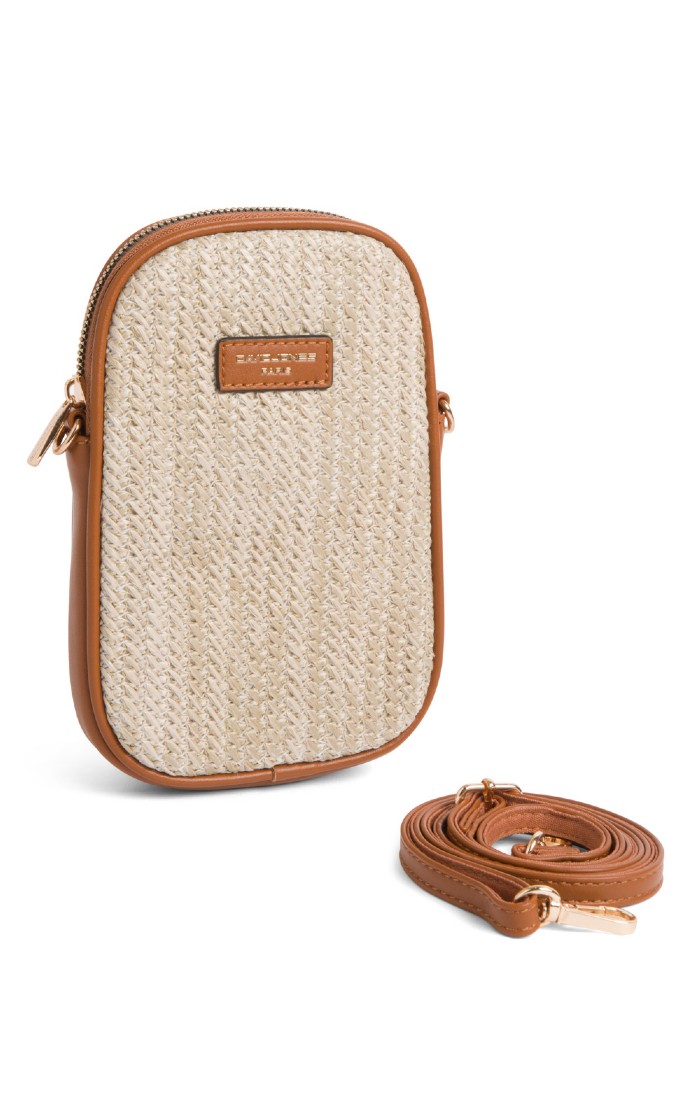 Ladies Basket Weave Straw Phone Case, Brown - House of Bruar