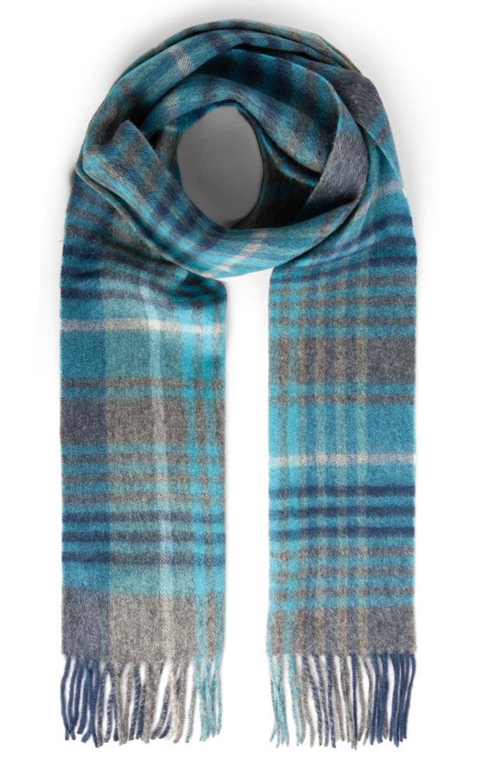 Country Check Lambswool Scarf, Blue - House of Bruar