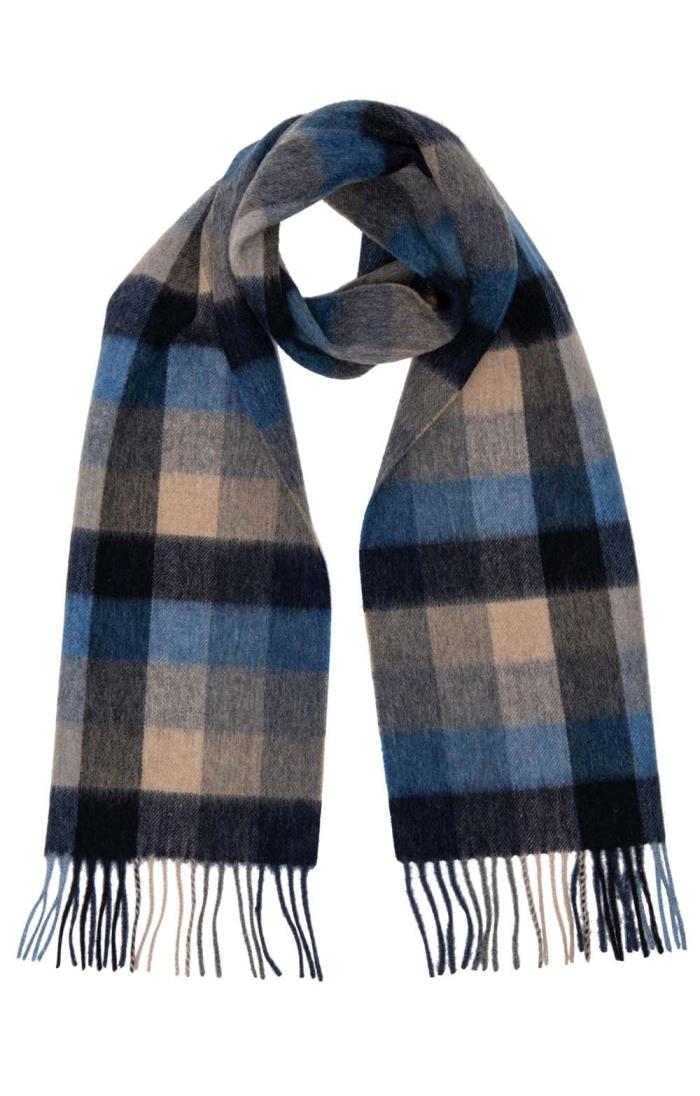 Country Check Lambswool Scarf, Blue - House of Bruar