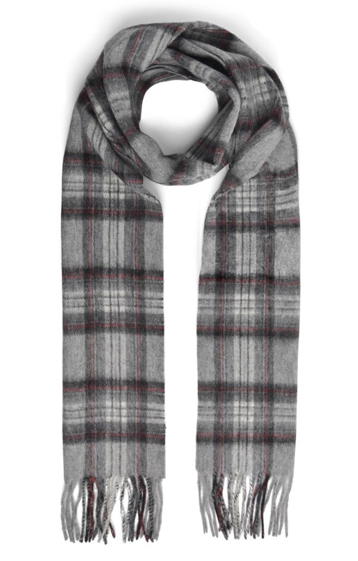 Cashmere Tartan Scarf, Grey - House of Bruar