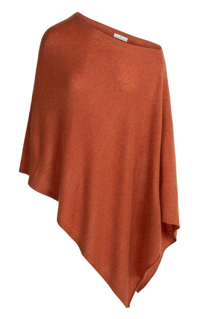 Ladies Pure Cashmere Rolled Hem Poncho, Orange - House of Bruar