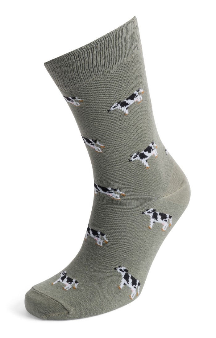 Mens Cow Print Sock, Green - House of Bruar