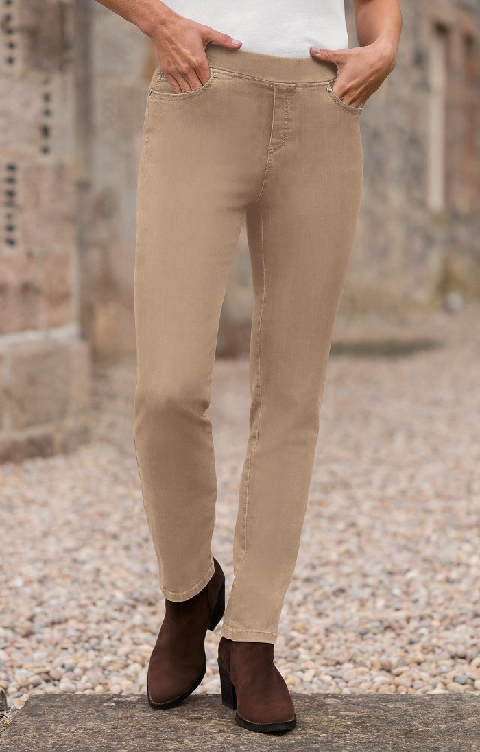 Ladies Anna Montana Denim Pull Ons, Black, Yellow - House of Bruar