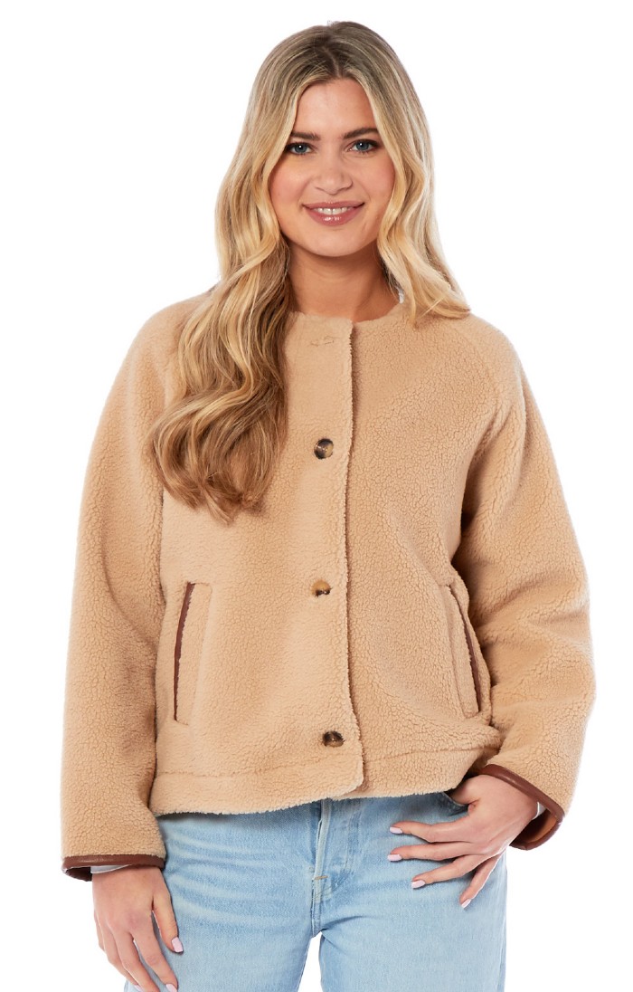 Ladies Teddy Fleece Collarless Jacket, Natural - House of Bruar