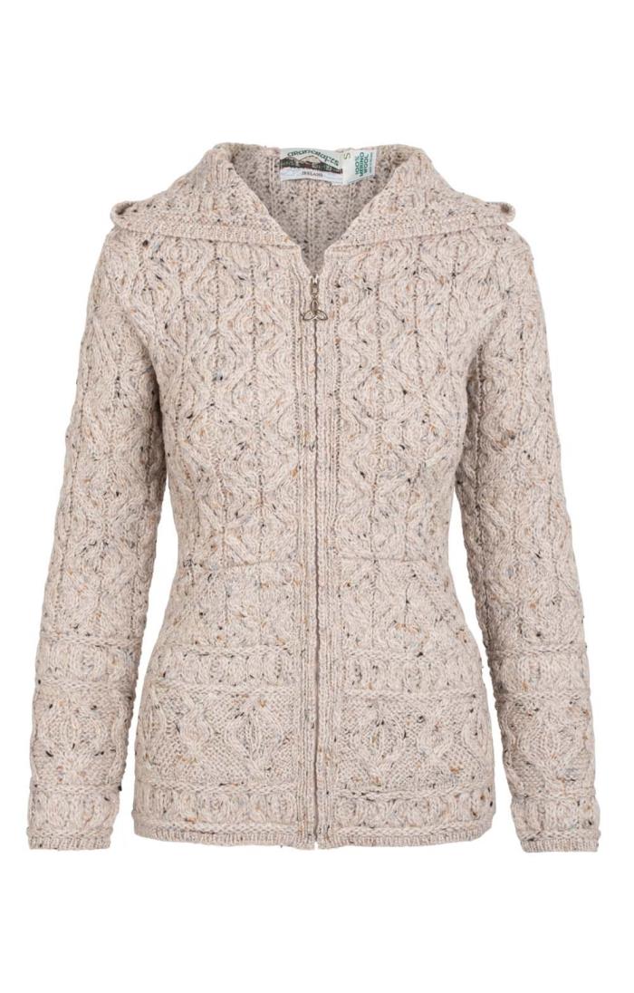 Ladies Merino Hooded Zip Coat, Natural - House of Bruar