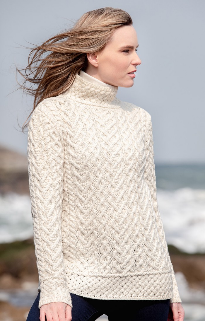 Ladies Cable Knit Sweater, Natural - House of Bruar