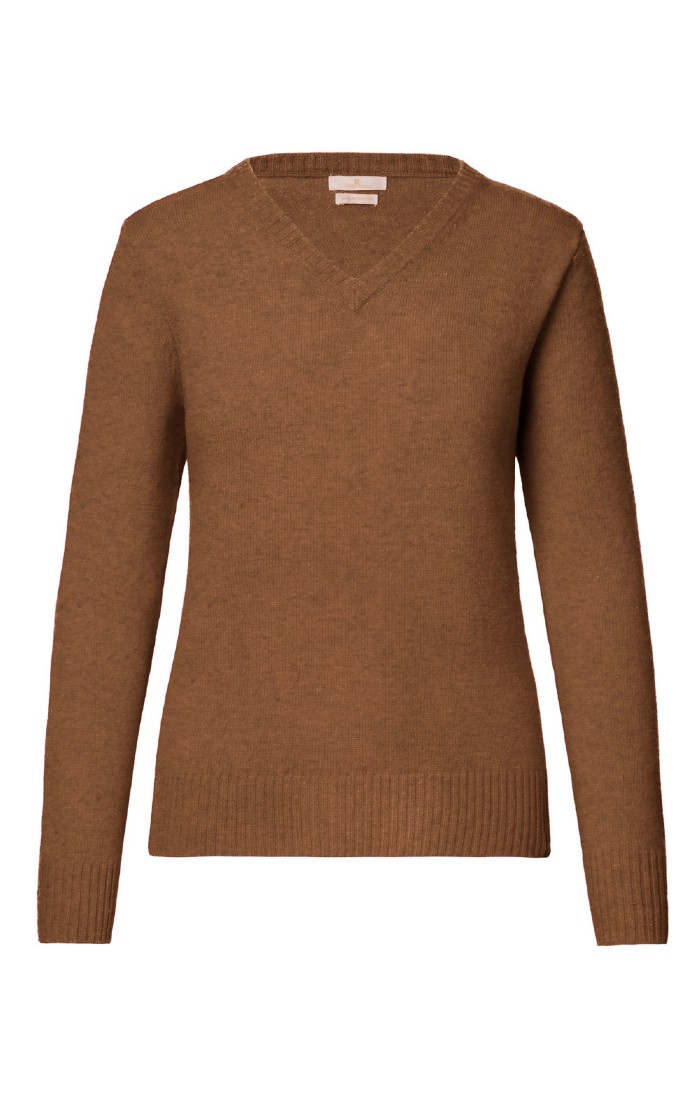 Ladies Lambswool V Neck, Brown - House of Bruar