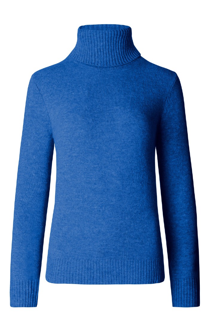 Ladies Lambswool Roll Neck Jumper, Blue - House of Bruar