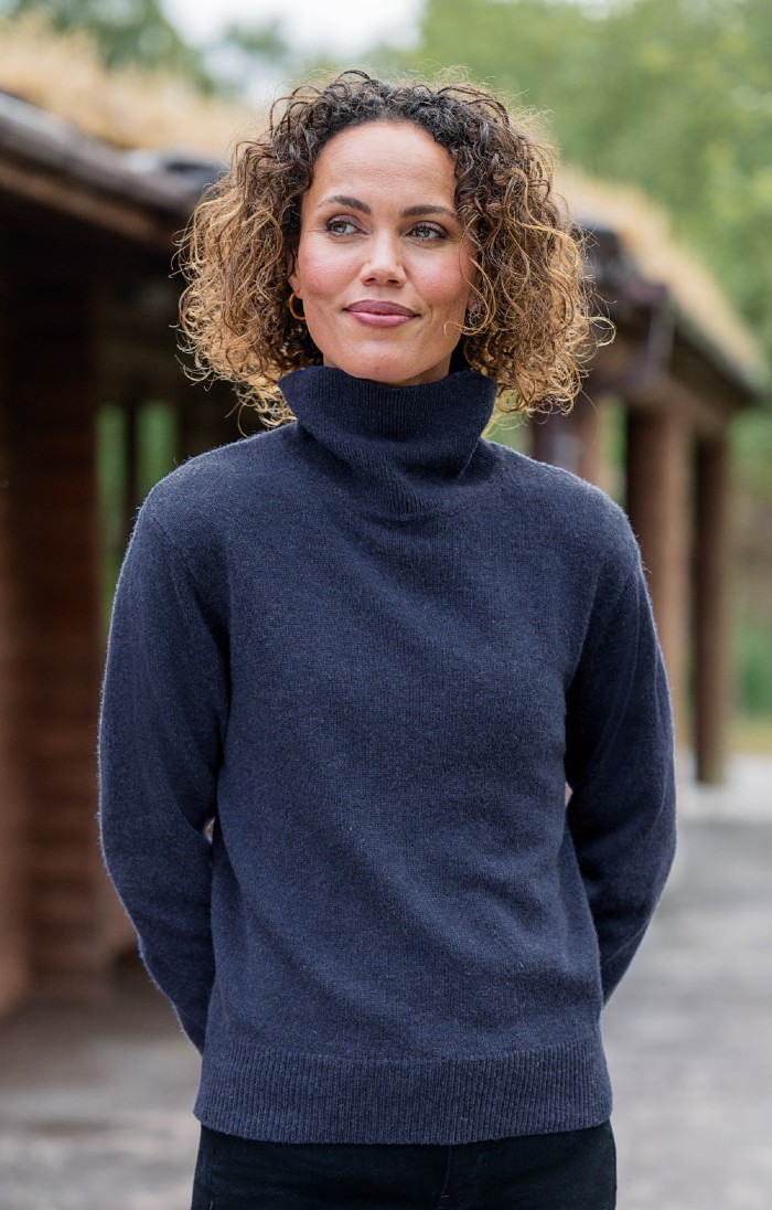 House of Bruar Lambswool Roll Neck, Blue - House of Bruar