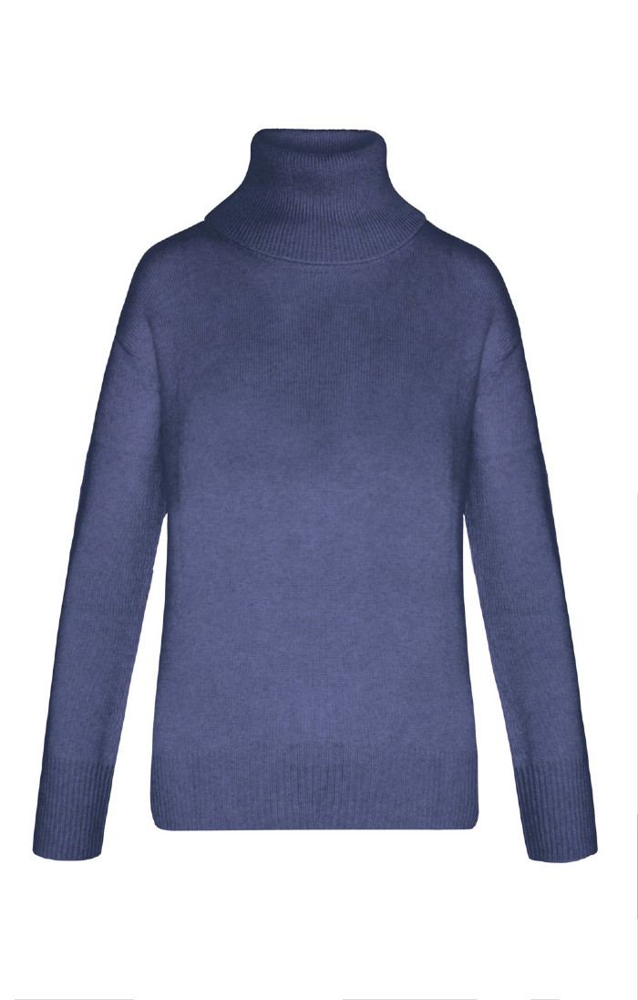 Ladies Cashmere Luxury Roll Neck, Blue - House of Bruar