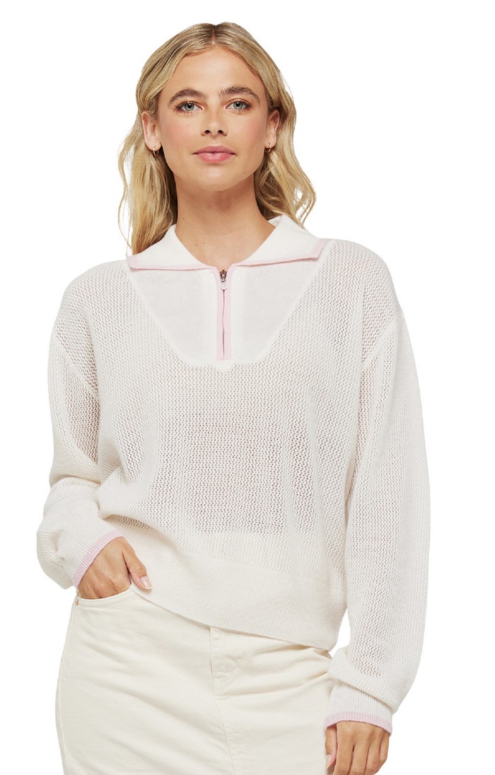 Ladies Sporty Open Half Zip, White - House of Bruar