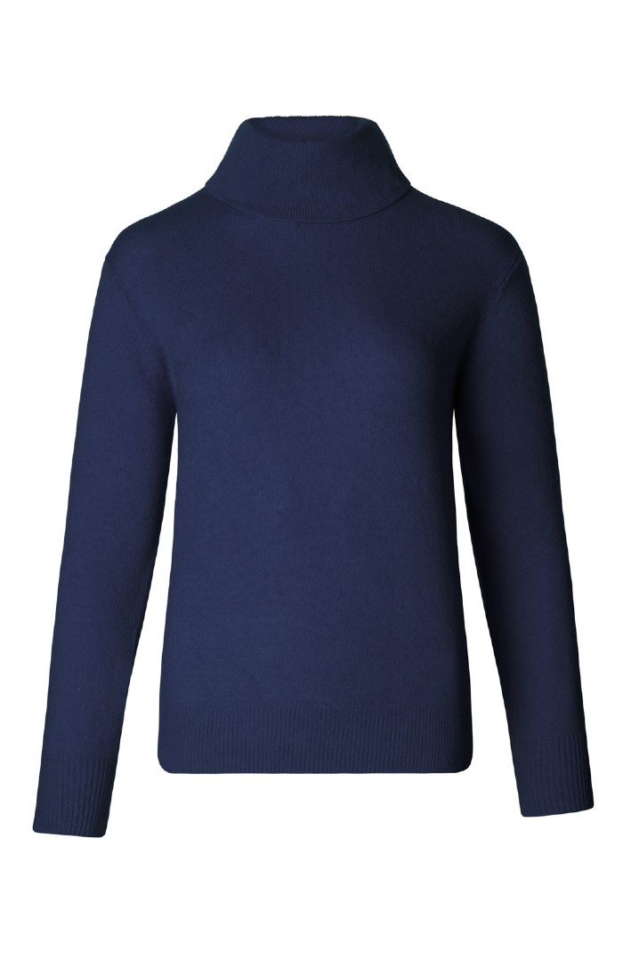Ladies 3 Ply Cashmere Roll Neck, Blue - House of Bruar