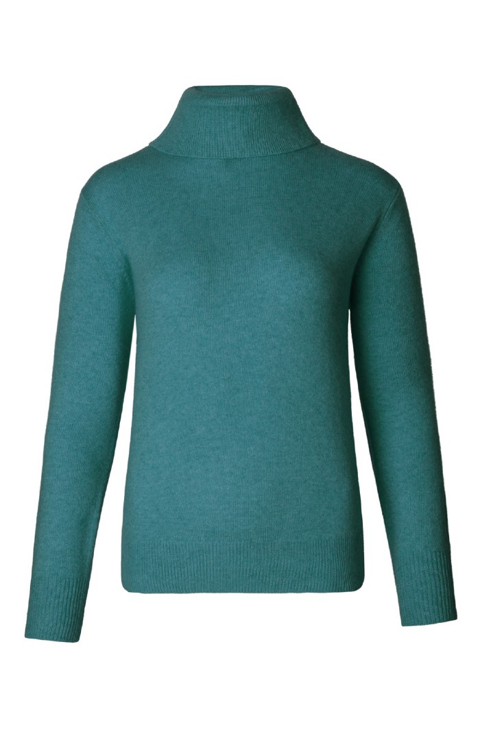 Ladies 3 Ply Cashmere Roll Neck, Blue - House of Bruar