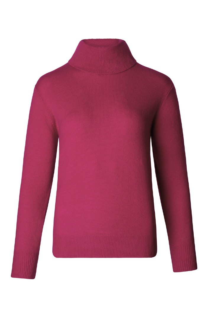 Ladies 3 Ply Cashmere Roll Neck, Red - House of Bruar