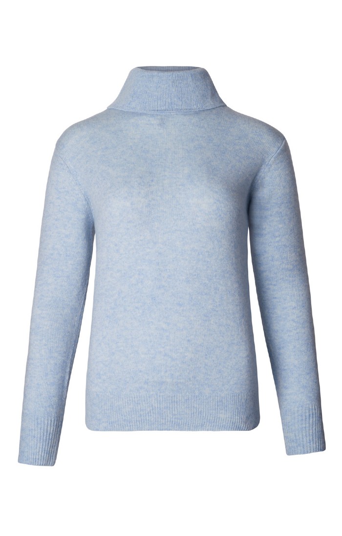 Ladies 3 Ply Cashmere Roll Neck, Blue - House of Bruar