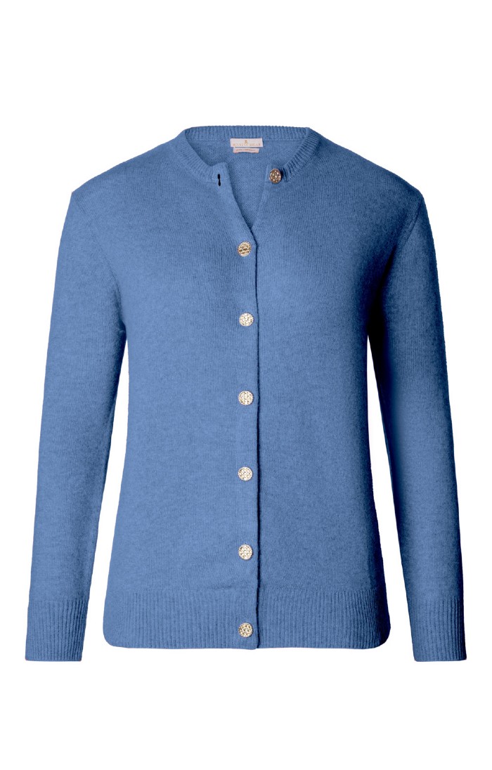 Ladies 3 Ply Cashmere Cardigan, Blue - House of Bruar
