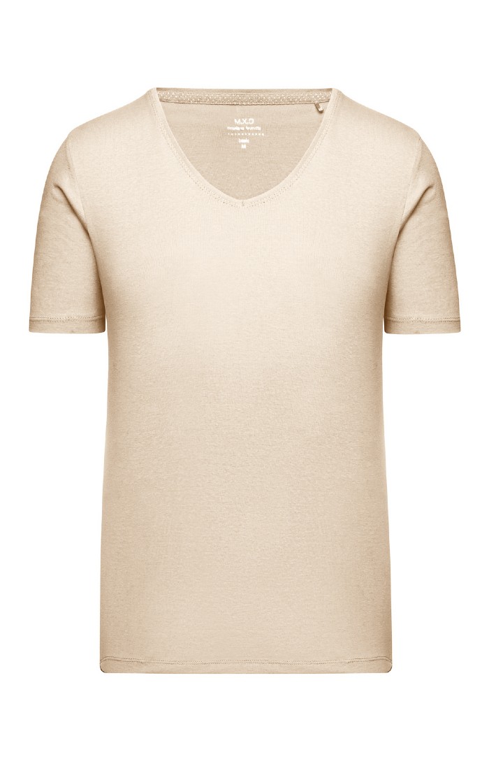 Ladies Plain V Neck Short Sleeved Tee, Natural - House of Bruar