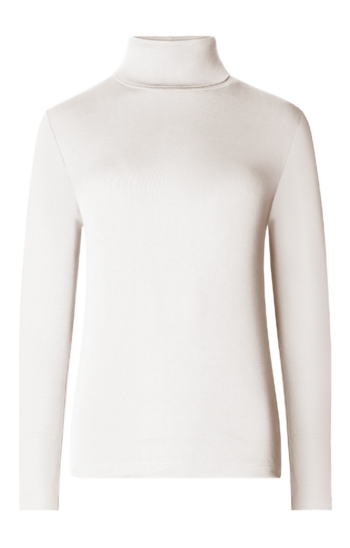 Ladies Cotton Roll Neck Jumper, White - House of Bruar
