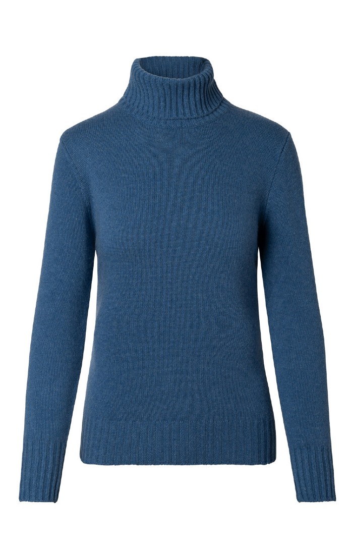Ladies Chunky Roll Neck, Blue - House of Bruar